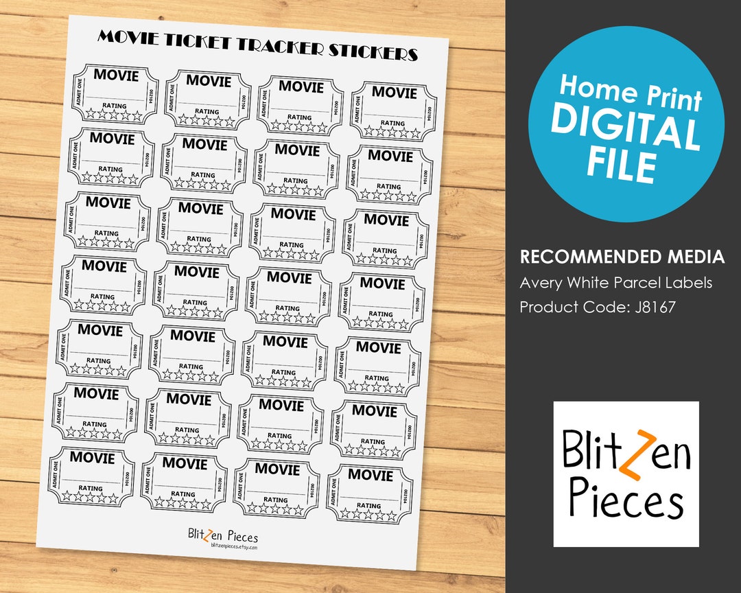 Movie Ticket Tracker Printable Stickers for Bullet Journal Planner Film ...