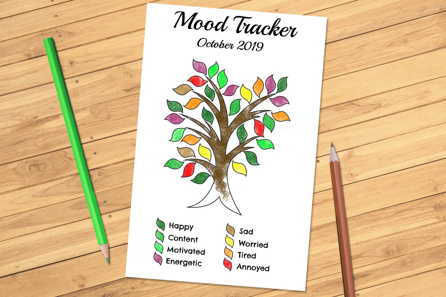 Monthly Mood Tracker Tree Nature Editable Printable PDF for Bullet ...