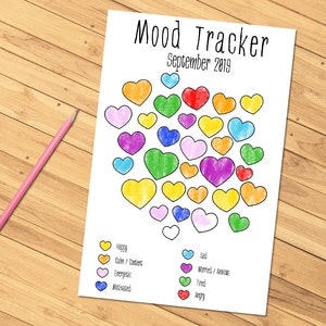 Monthly Mood Tracker Hearts Editable Printable PDF for Bullet Journal ...