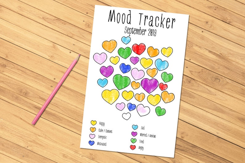 Monthly Mood Tracker Hearts Editable Printable PDF for Bullet Journal ...