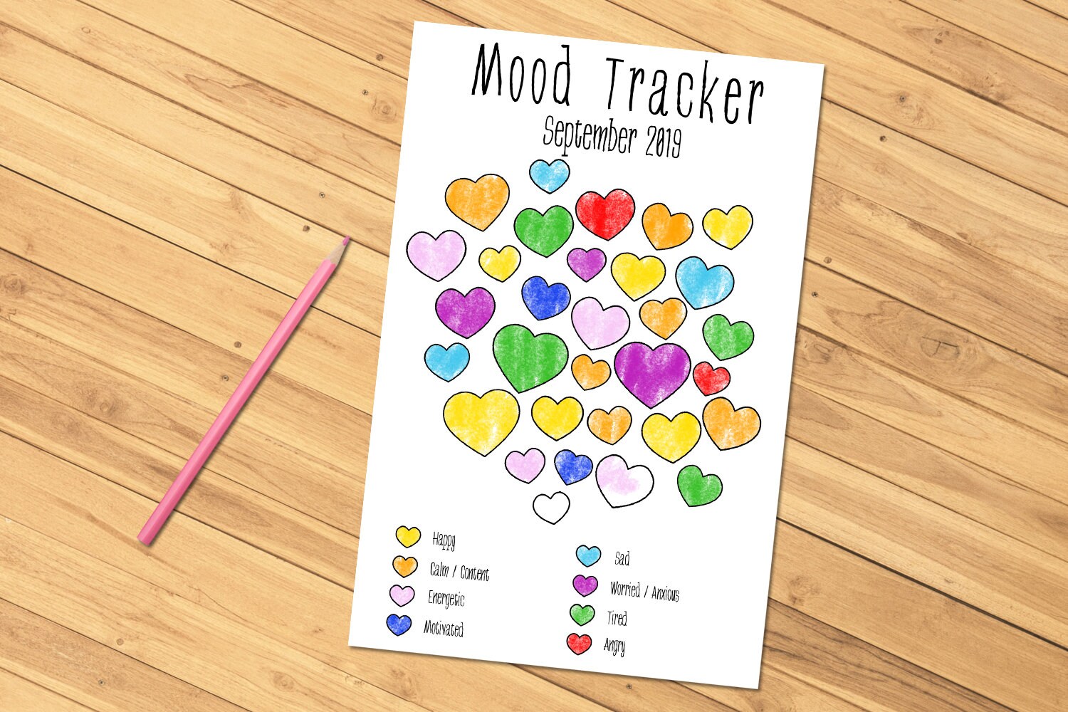 Monthly Mood Tracker Hearts Editable Printable PDF for Bullet Journal ...