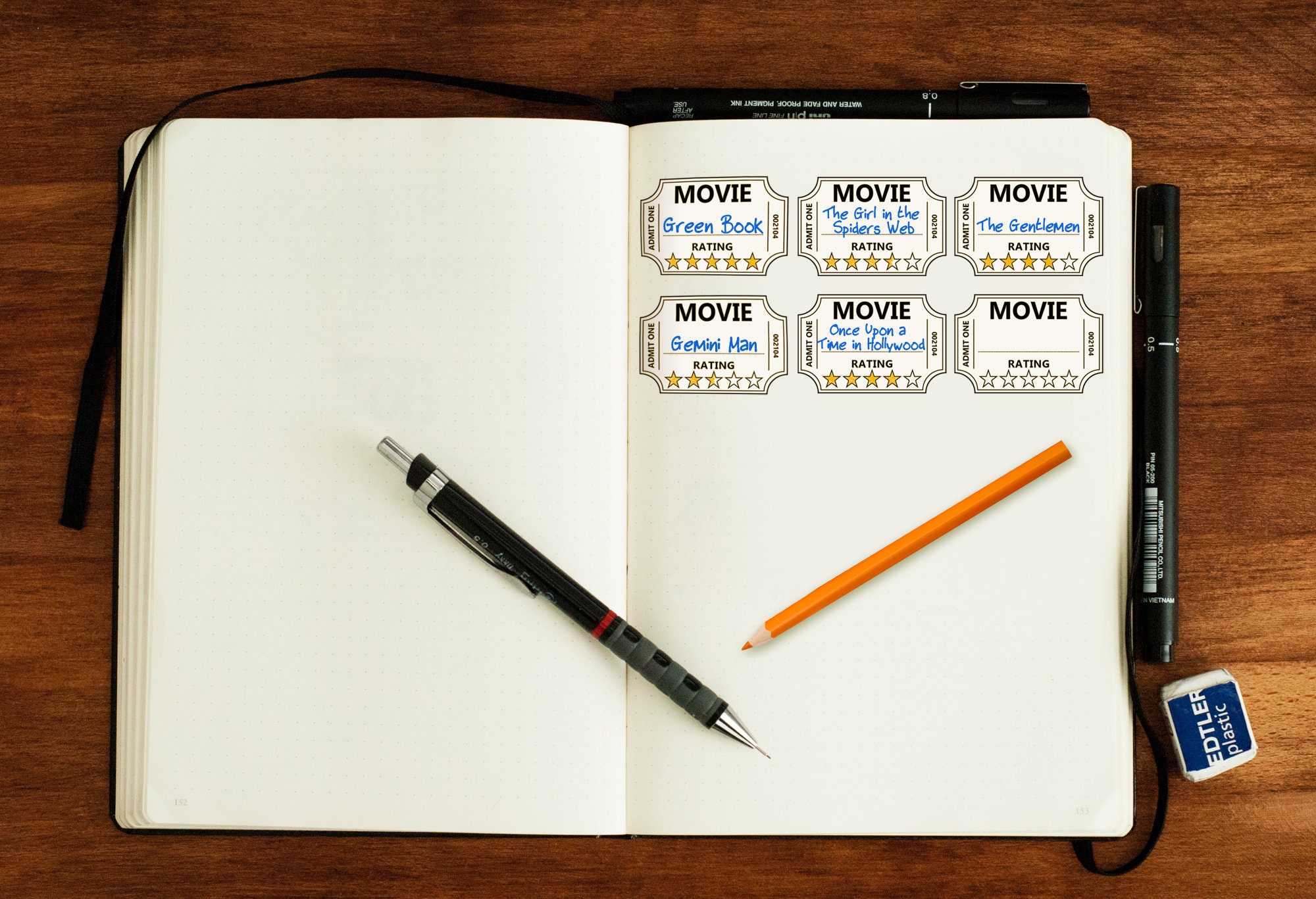 Movie Ticket Tracker Printable Stickers for Bullet Journal Planner ...