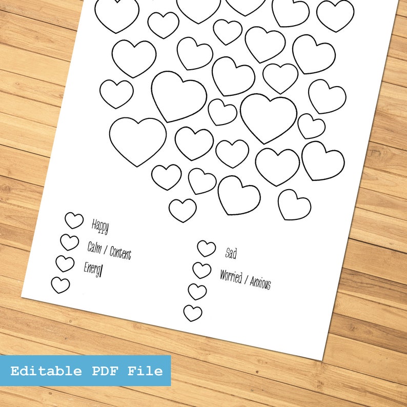 Monthly Mood Tracker Hearts Editable Printable PDF for Bullet Journal ...