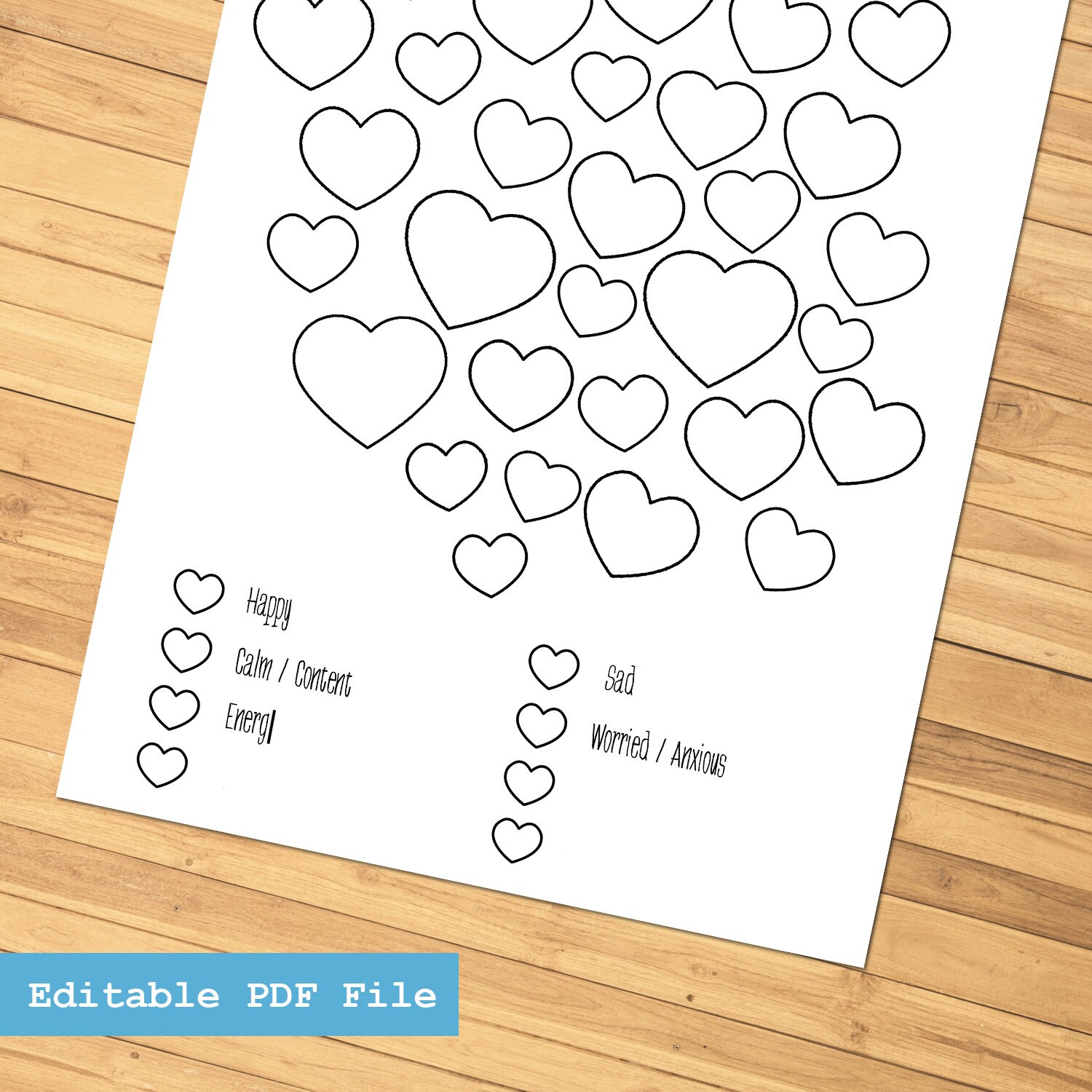 Monthly Mood Tracker Hearts Editable Printable PDF for Bullet Journal ...