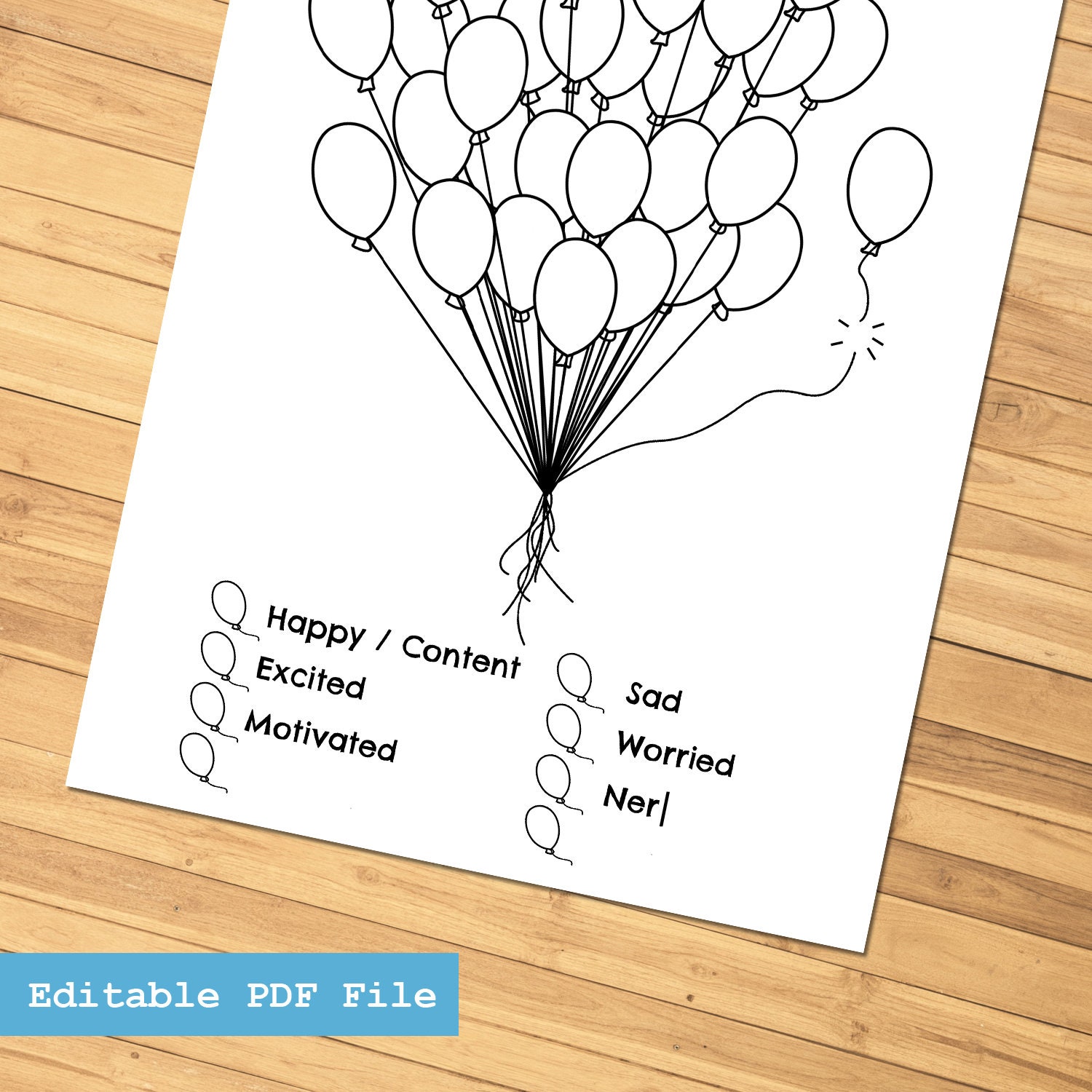 Monthly Mood Tracker Balloons Editable Printable PDF for Bullet Journal ...