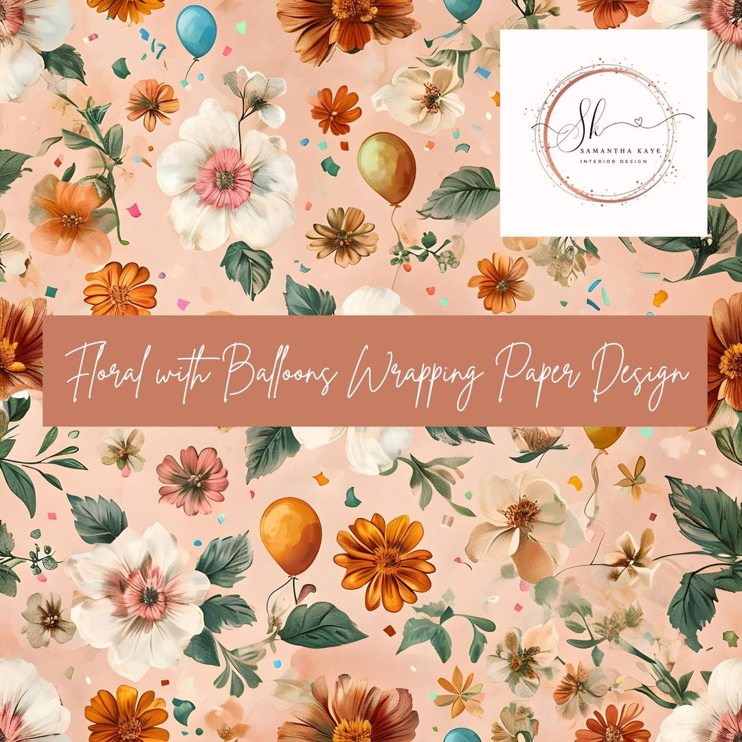 Floral and Balloon Wrapping Paper Design, Digital Download - Etsy