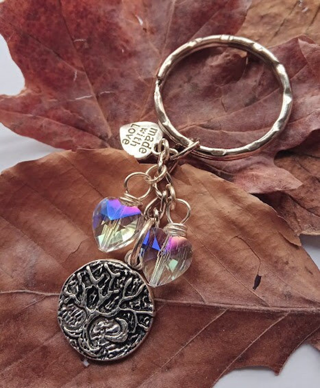 Tree of Life Moon Clear Crystal Heart Keyring Nature - Etsy