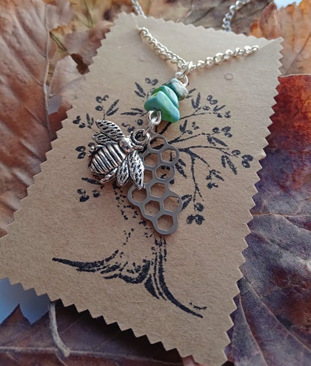 Howlite Crystal With Honeycomb Honey Bee Necklace, Wildlife Gift, Bee ...