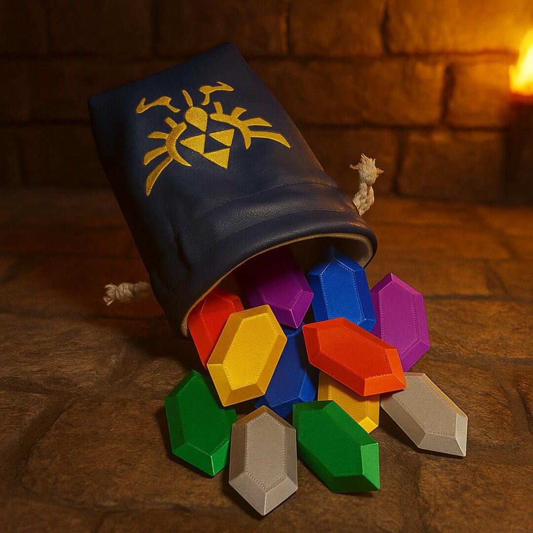 Blue Embroidered Hylian Crest Rupee Bag With Rupees, Legend of Zelda ...