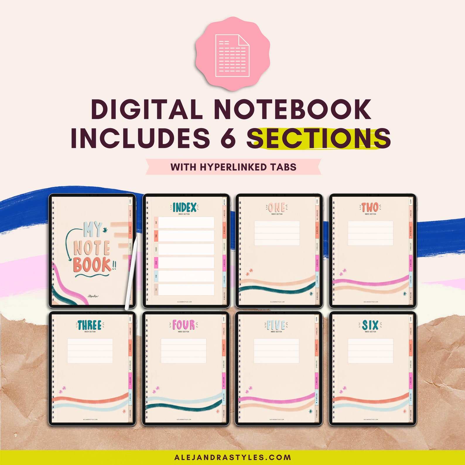 Digital Notebook Goodnotes Lined Digital Notebook 6 Subject - Etsy