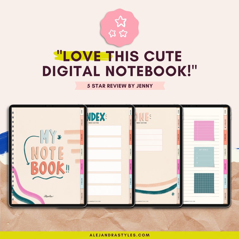 Digital Notebook, Goodnotes Lined Digital Notebook, 6 Subject Notebook ...