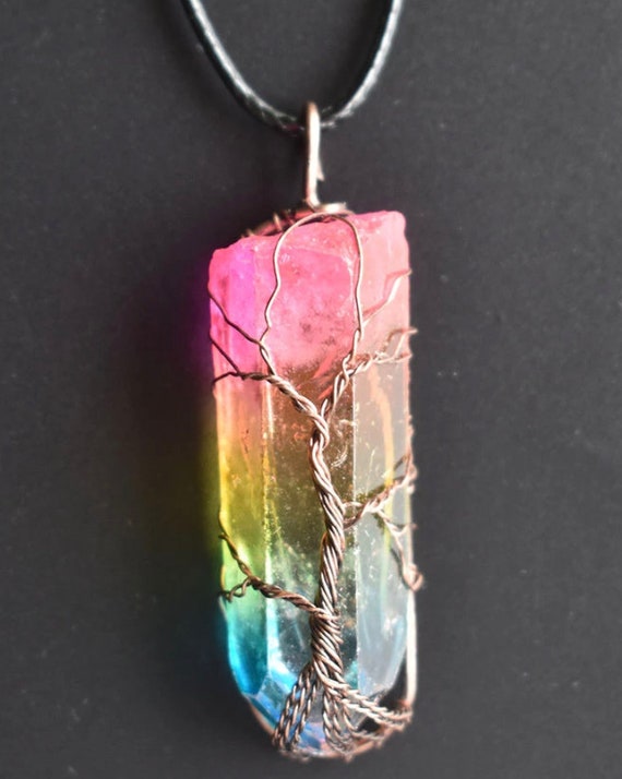 7 Seven Chakras Crystal Natural Rainbow Stone Quartz Pendant - Etsy