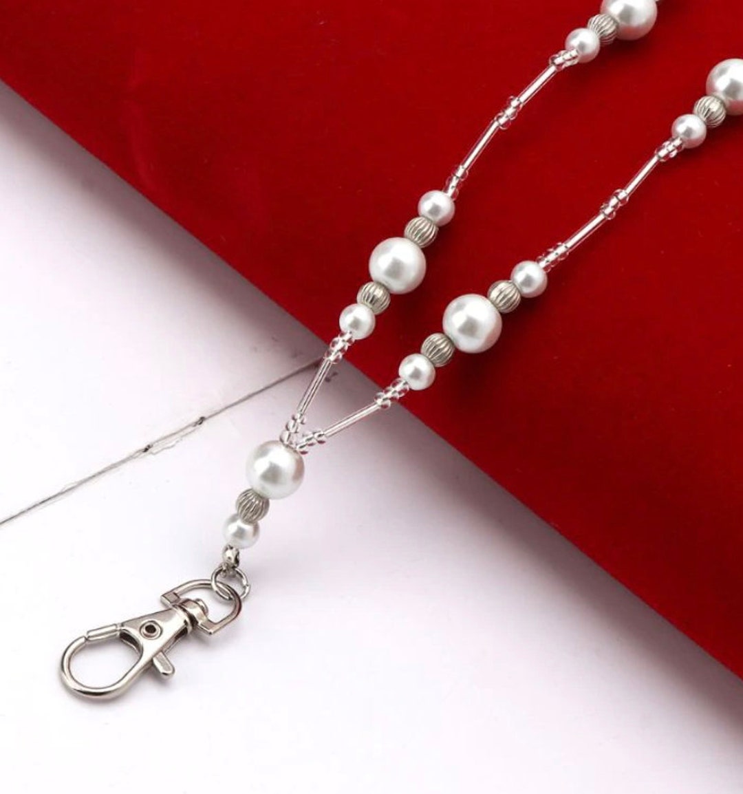 Pretty Silver Pearl Ladies Women's Pretty ID Identification Badge Keys ...