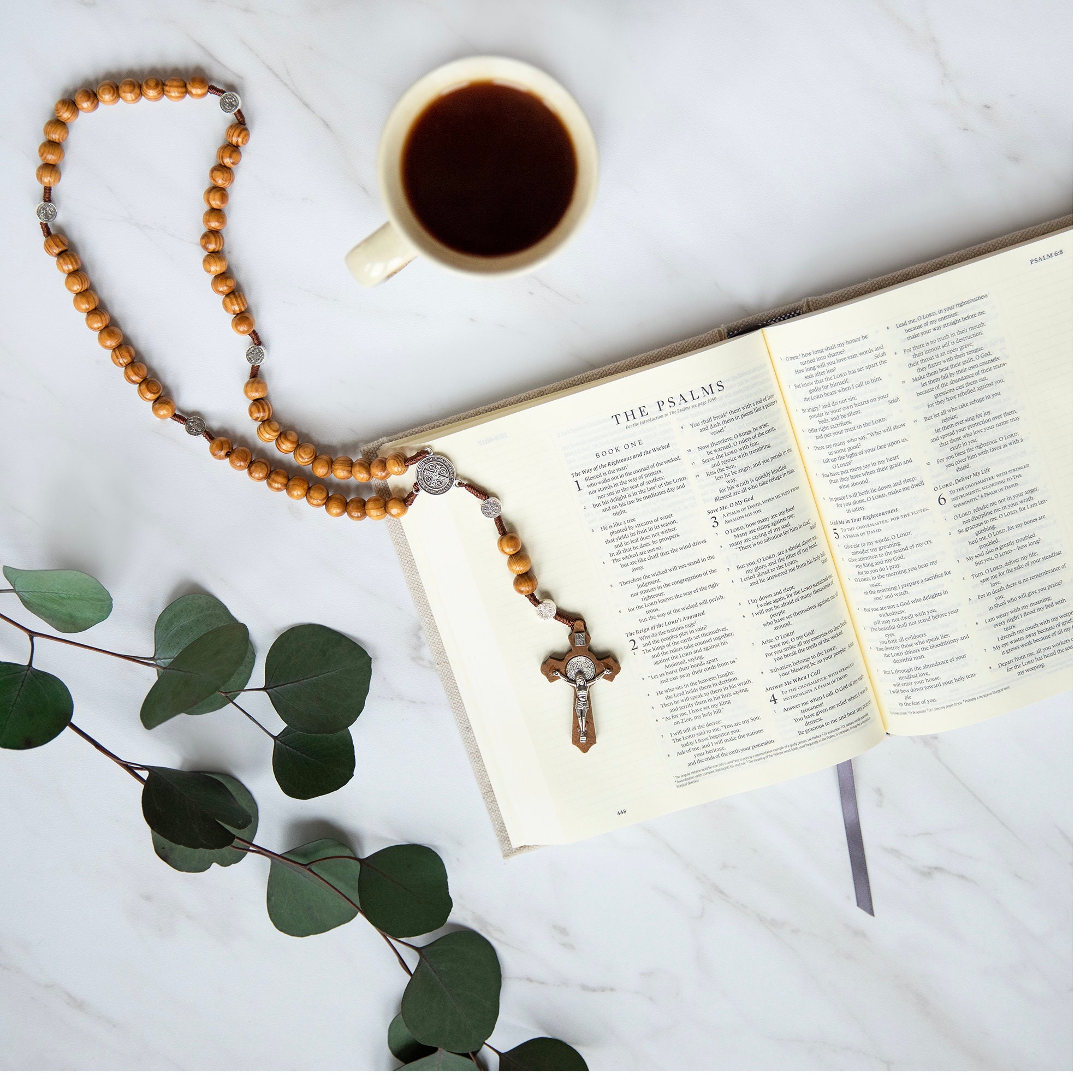 Wood Beads Rosary Necklace With Satin Pouch & Bible Bookmark, Blessed ...
