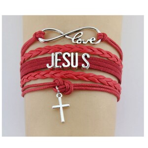 Christian Jesus Christ Cross Bible Love Leather Knitted Braided ...