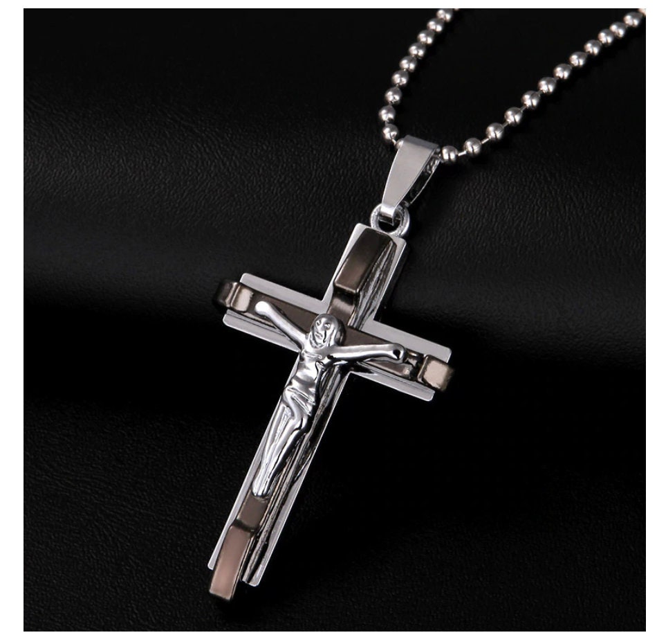 Men's Women's Christian Catholic Religious Jesus Christ Cross Crucifix Holy Silver Necklace ...