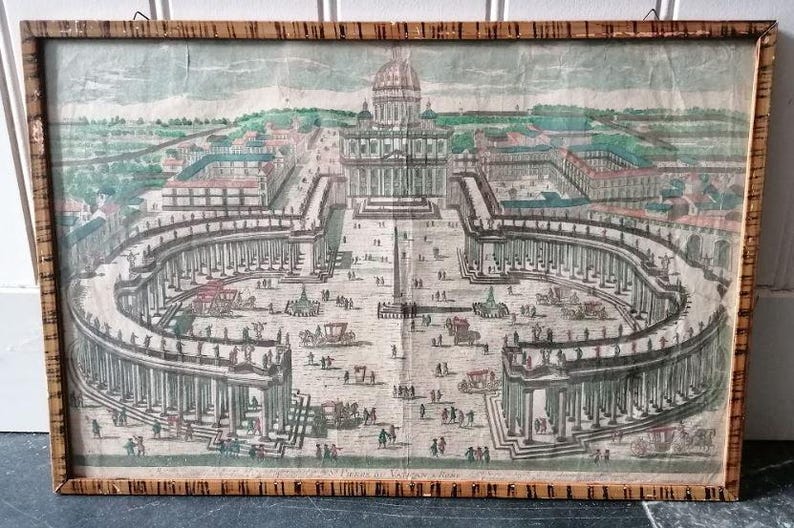 Antique 18th Century Engraving Saint Peter Basilica Vatican Rome by ...