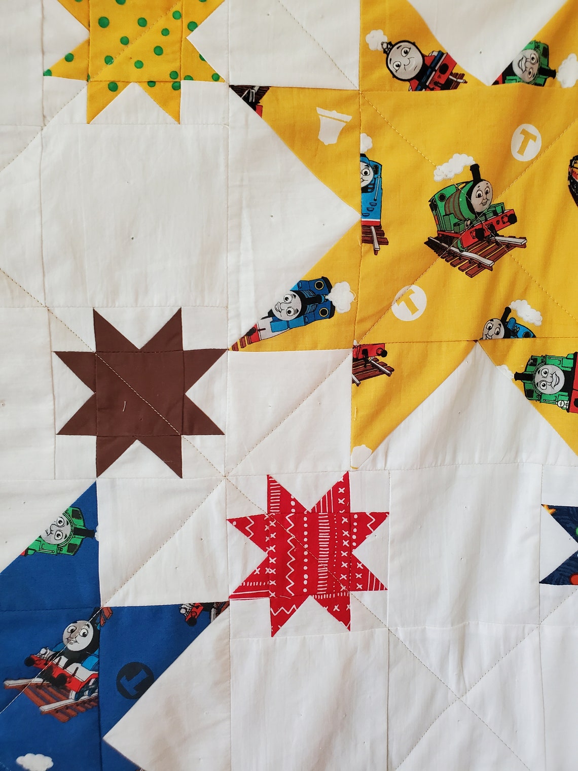 36x36 Thomas and Friends Sawtooth Handmade Quilt. Green Plaid Cotton ...