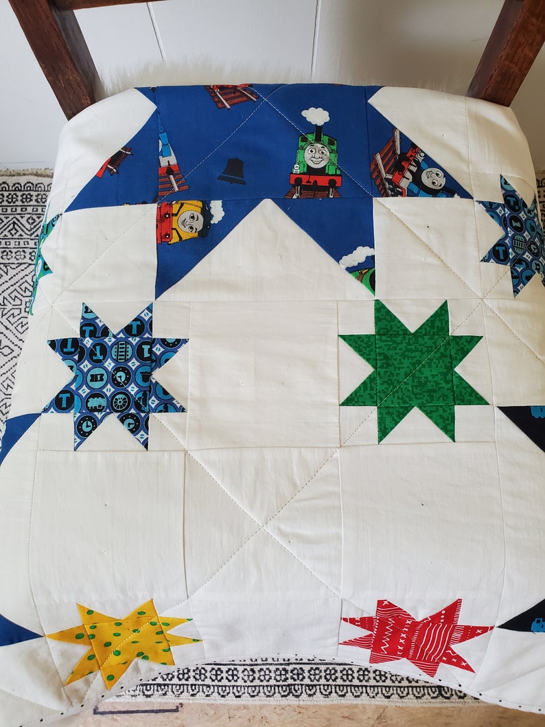 36x36 Thomas and Friends Sawtooth Handmade Quilt. Green Plaid Cotton ...