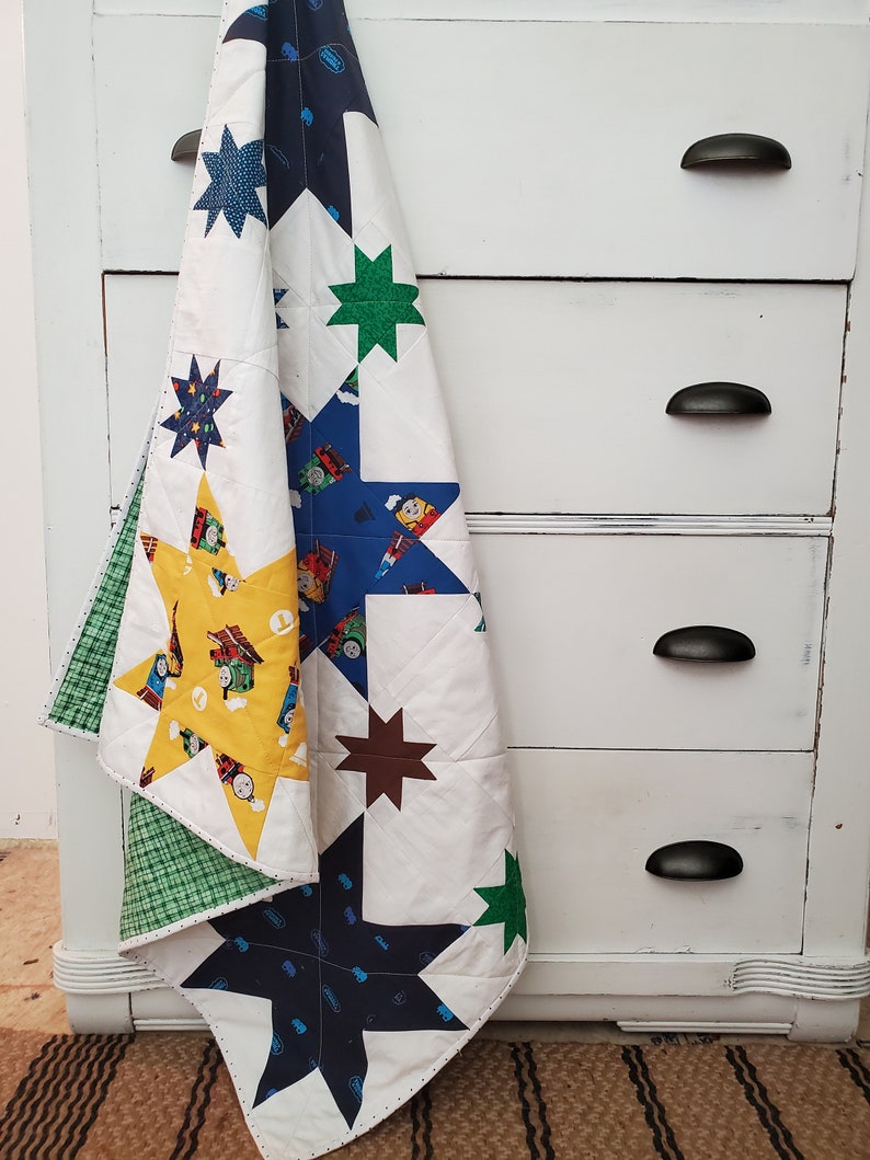 36x36 Thomas and Friends Sawtooth Handmade Quilt. Green Plaid Cotton ...