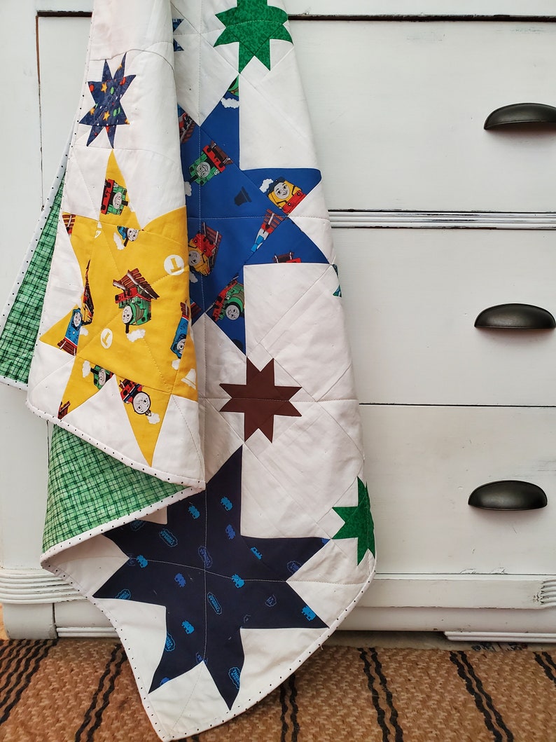 36x36 Thomas and Friends Sawtooth Handmade Quilt. Green Plaid Cotton ...