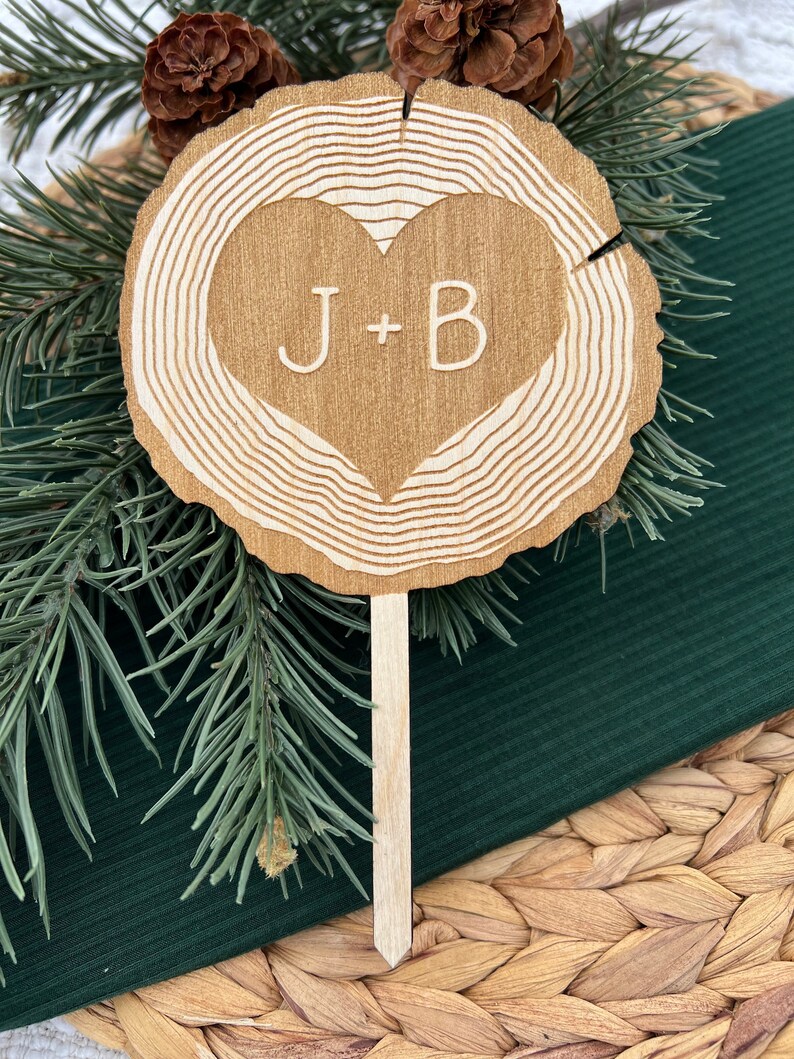 Rustic Tree Slice Custom Wedding Cake Topper | Personalized Topper for ...