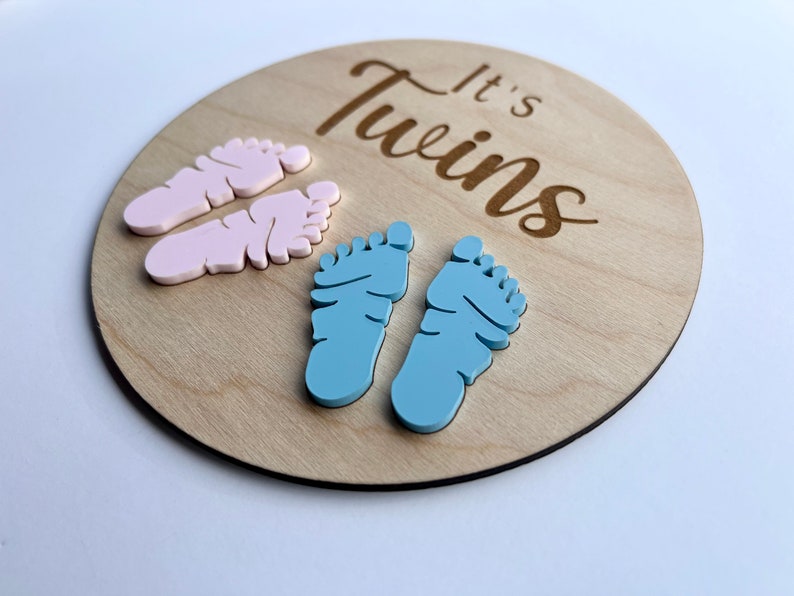 Custom Twin Pregnancy Announcement Sign / Baby Footprint Announcement ...
