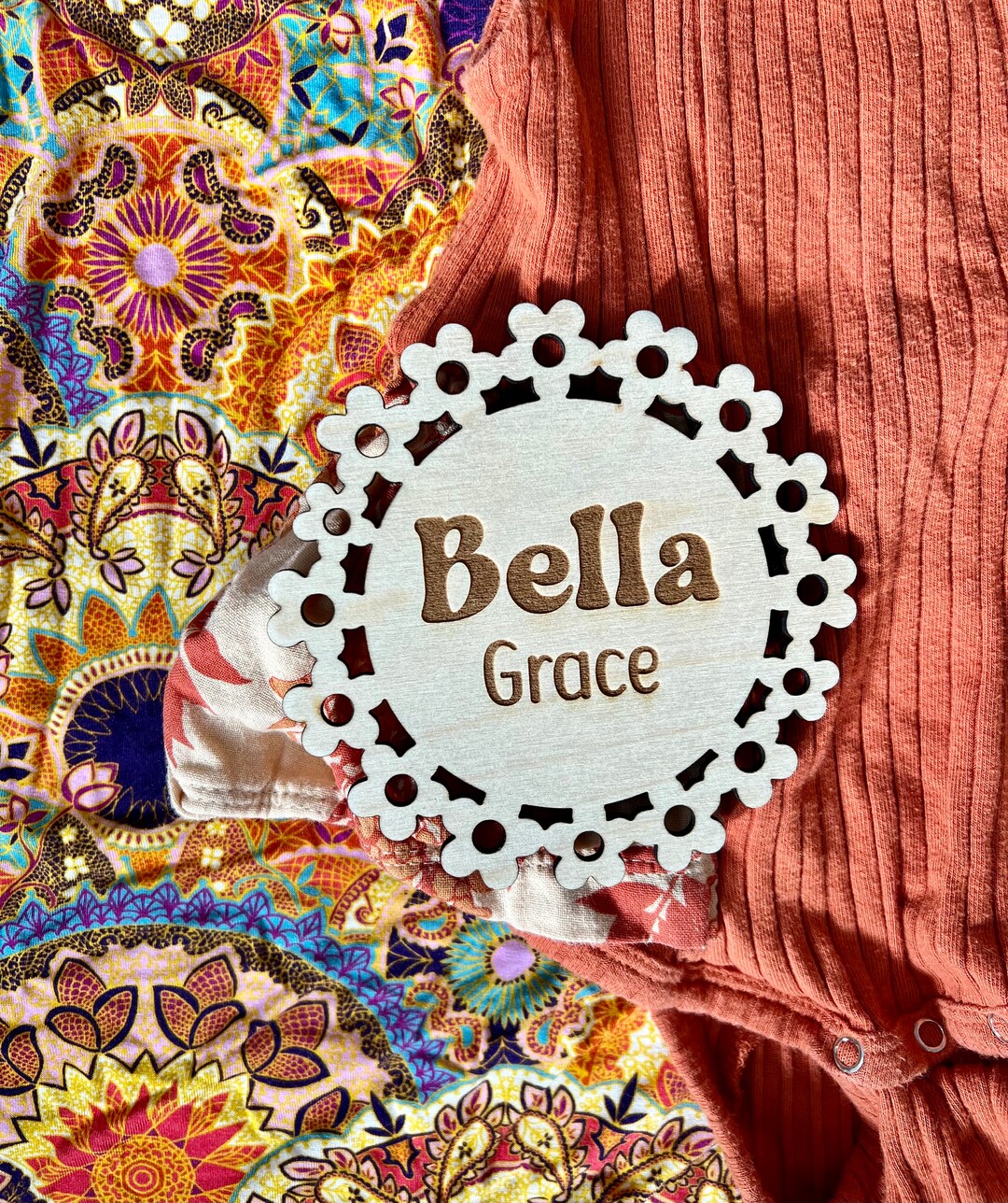 Retro Daisy Chain Name Sign | Small Wooden Name Sign | Baby Name ...