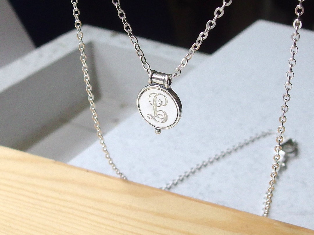 Silver Signet Necklace, Custom Letter Necklace, Monogram and Name ...