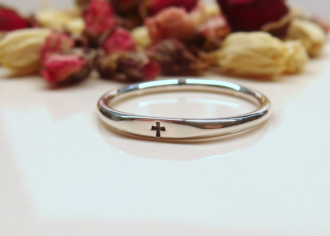 Thin Cross Ring, Simply Cross Stacking Ring, Gift for Her, Silver Band ...