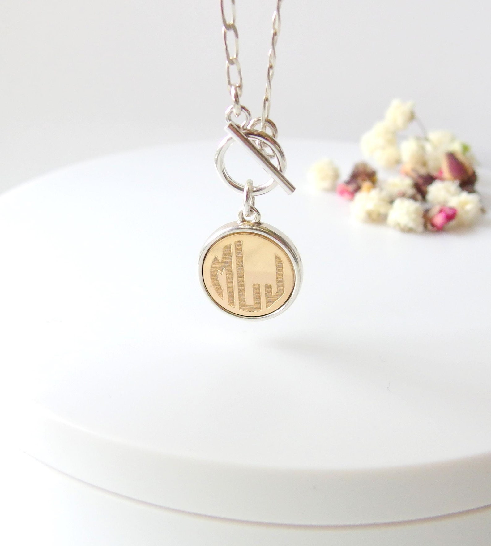 Monogram Necklace, Custom Signet Necklace, Toggle Clasp Monogram ...