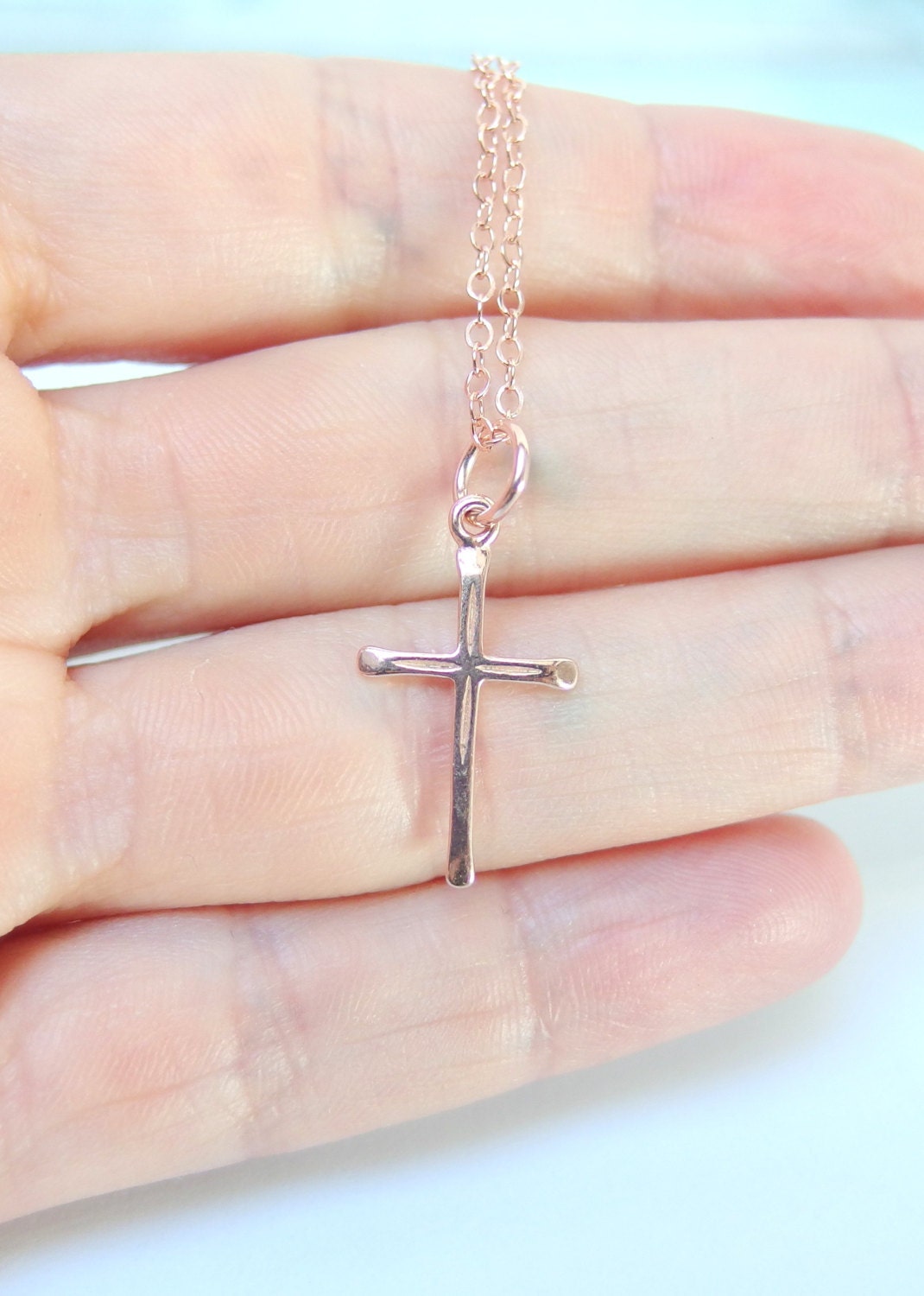Rose Gold Cross Necklace Cross Charm Rose Gold Cross Pendant Dainty ...