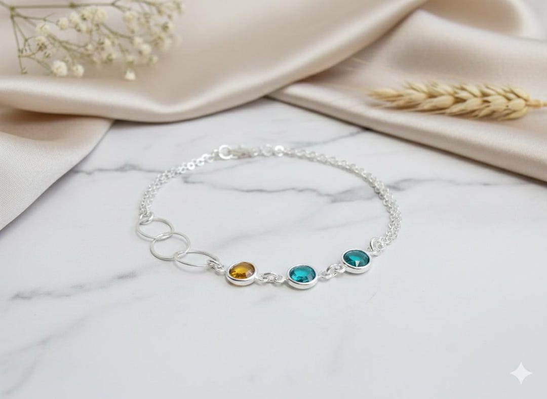 Personalized Three Circle Birthstone Bracelet, Sister Gift From Sister ...