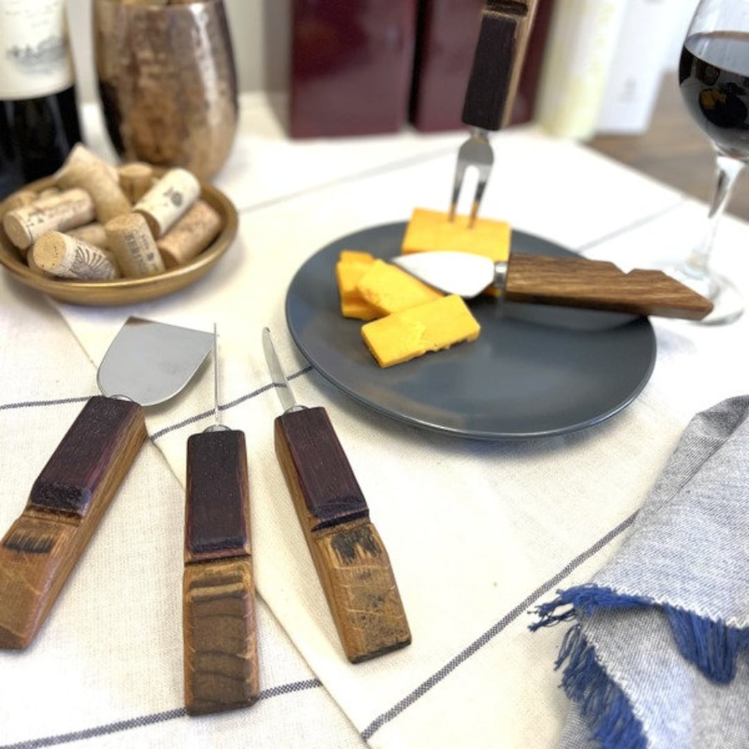 Wine Barrel Cheese Tool Set, Handcrafted Cheese Knives and Cheese ...
