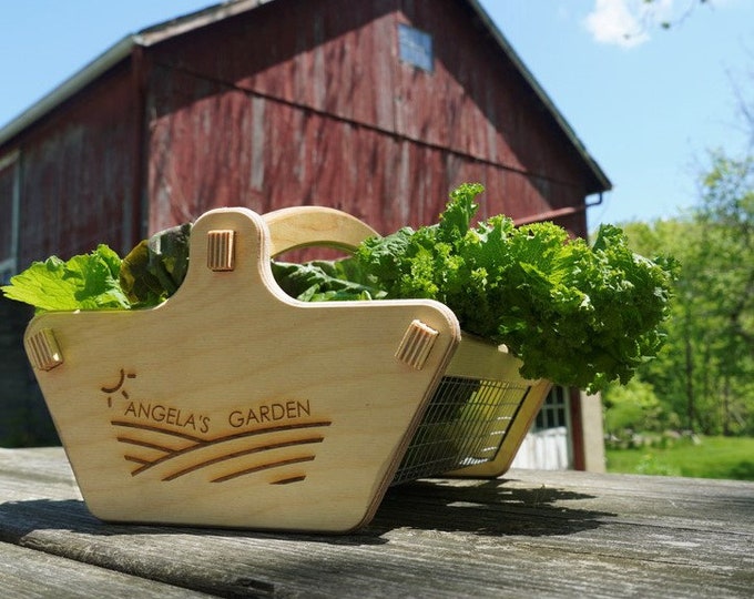 Rustic English Garden Trug, Sussex Trug, Bent Wood Handle Handle ...