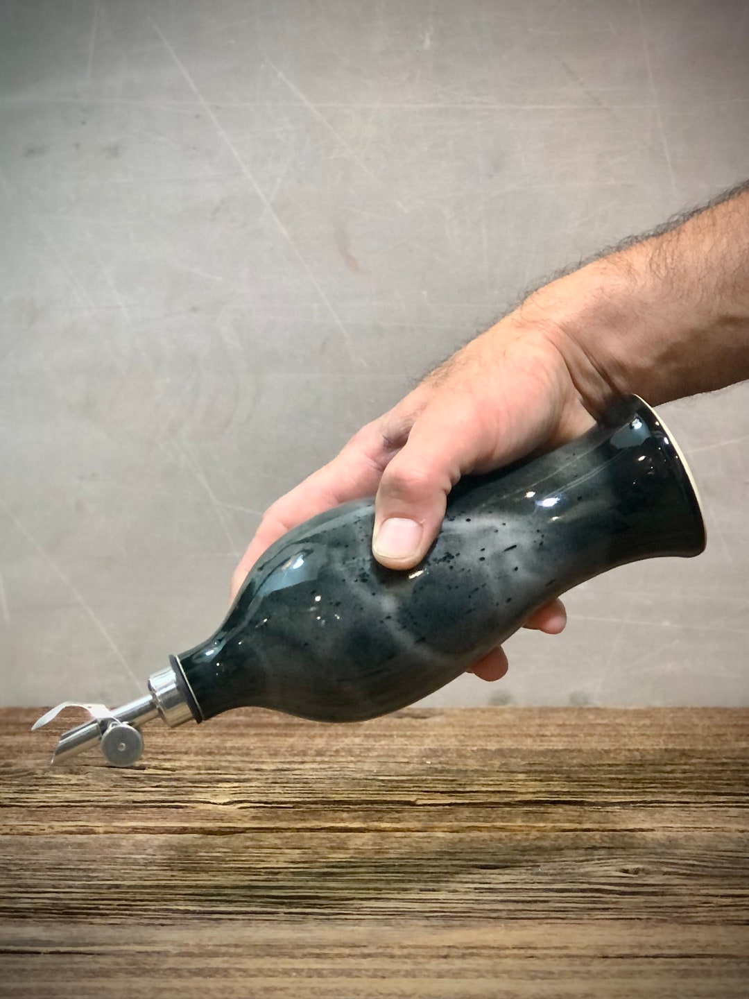 Hand Thrown Stoneware Oil Vinegar Pour Storm Black Oil Vinegar Soap ...