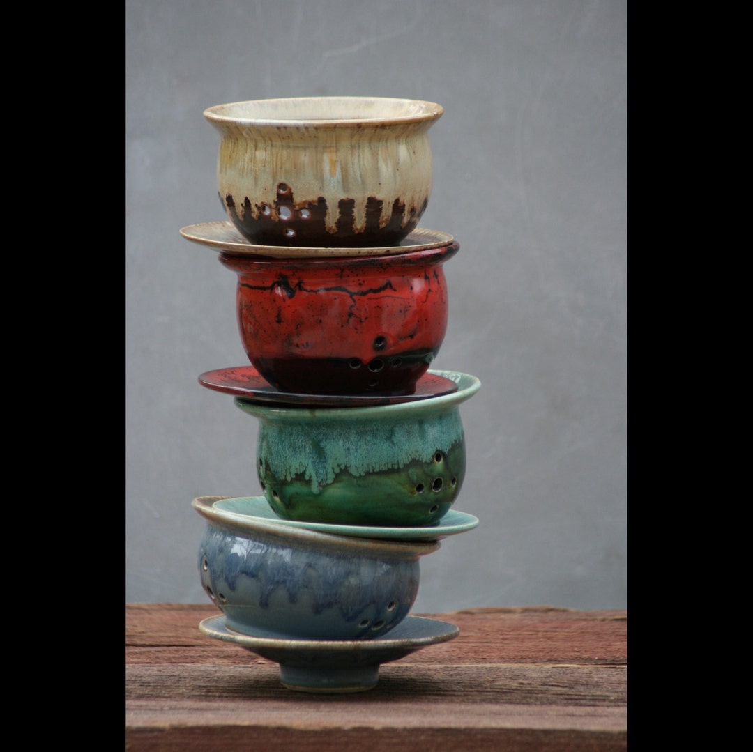 Hand Thrown Berry Bowl Colander Browns Reds Greens and Blues Avior - Etsy