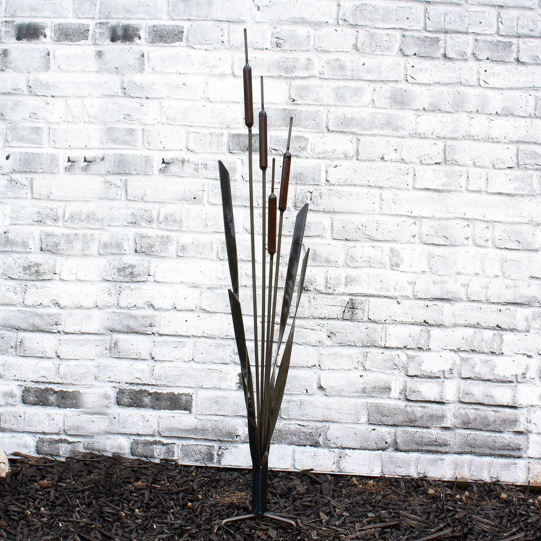 Cattail Bulrush Sculpture Garden Metal Art Decor, Housewarming Gift ...