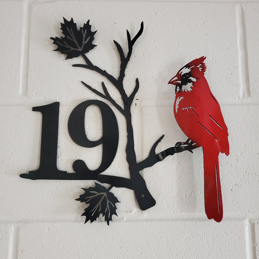 Red Cardinal House Number / Metal Bird / Red Cardinal Metal Bird / Home ...