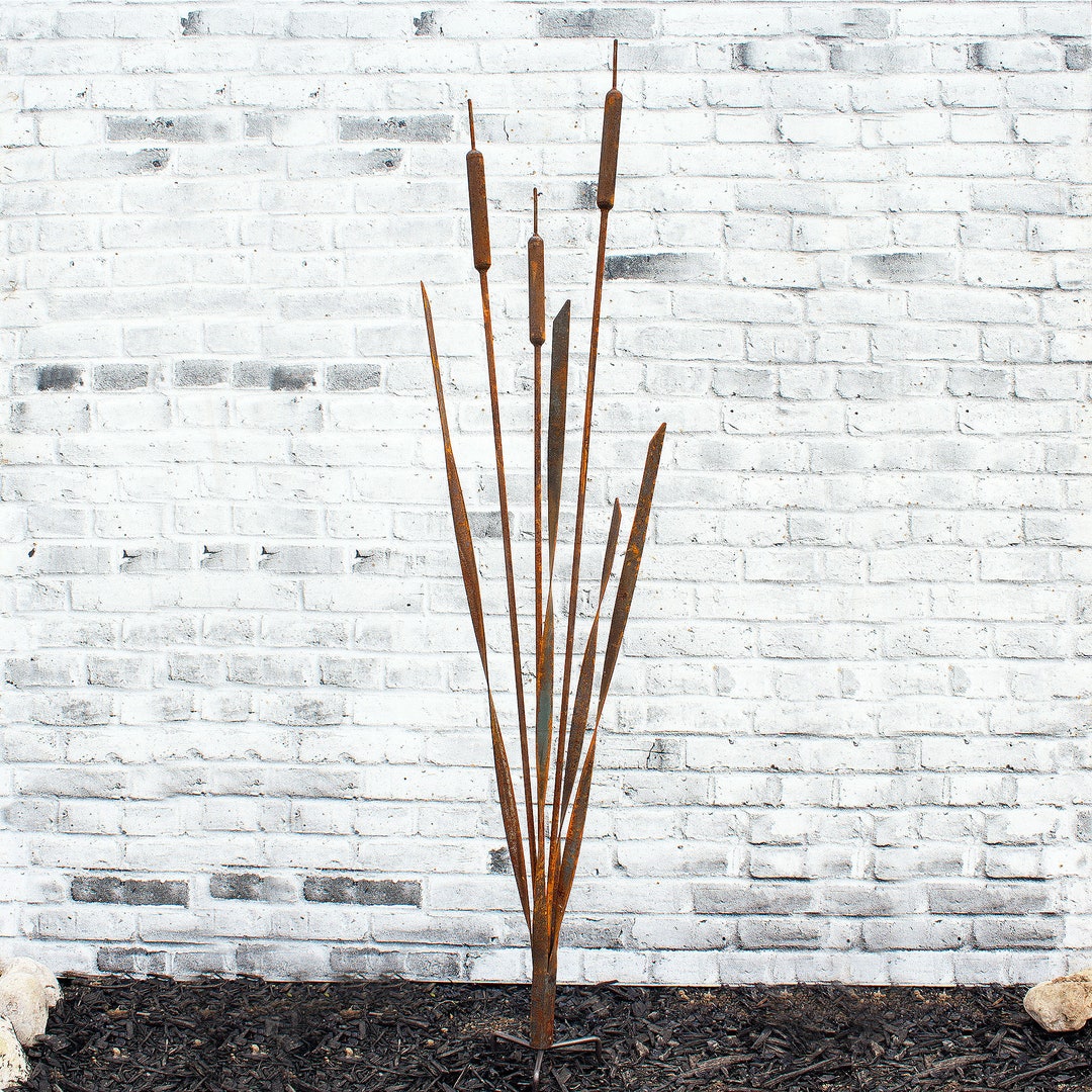 Large Rustic Cattail Bulrush Sculpture: Metal Bulrush | Handcrafted ...