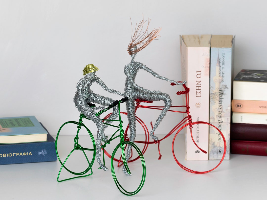 Bike Rider, Set of Two Bicycle Sculptures, Wire Art, Racing Cyclist ...