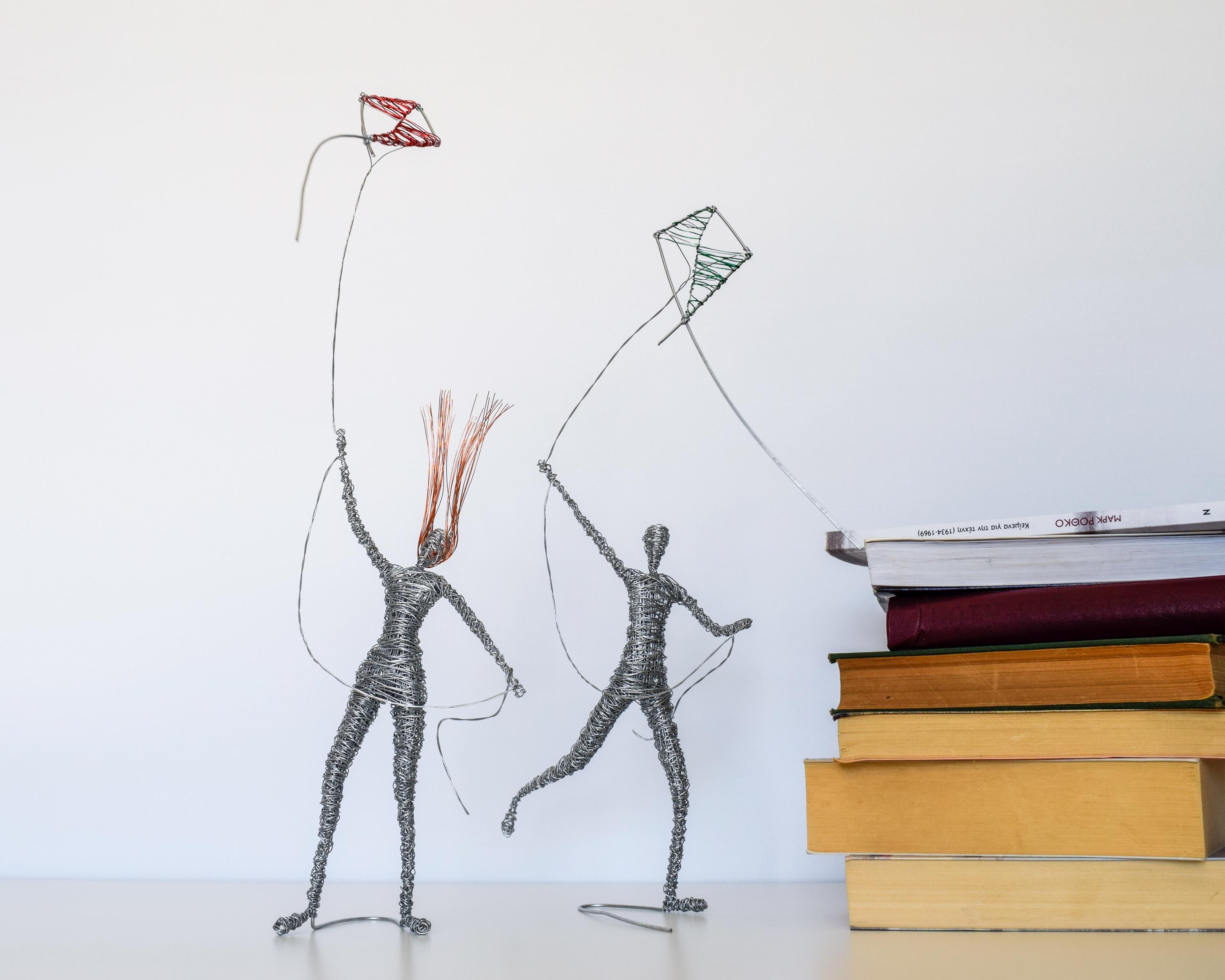 Wire Woman Sculpture With Kite: Modern Art Decoration - Etsy