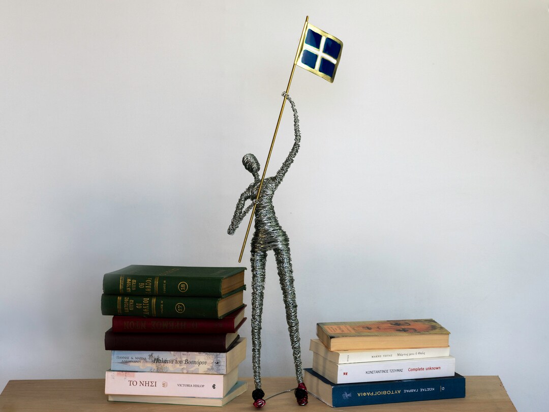 Wire Man Sculpture With Greek Flag, Tabletop Decoration - Etsy