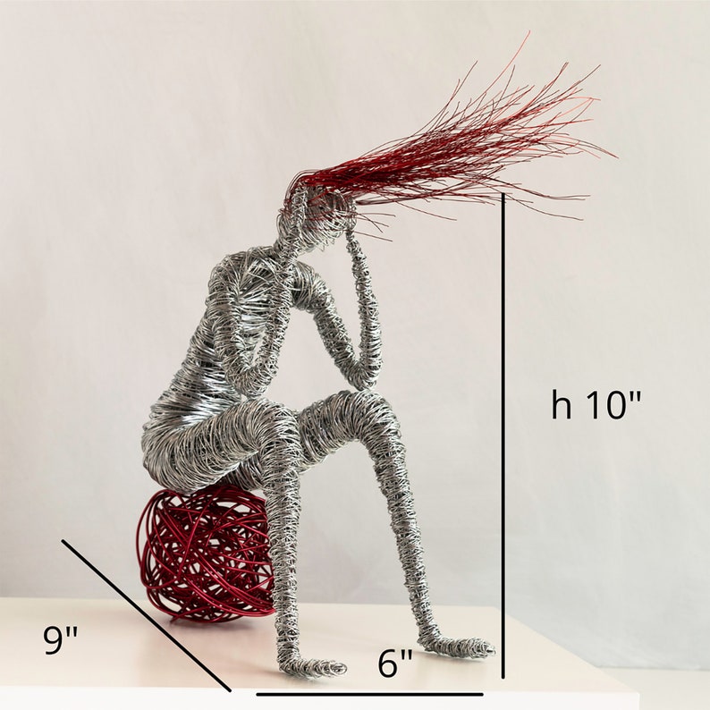 Living Room Decorating Idea, Thinking Man Wire Sculpture, Modern 3D Art ...