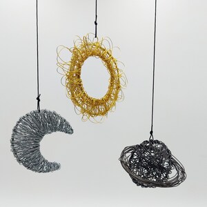 Golden Sun, Silver Moon, Brown Saturn Wire Sculpture - Etsy