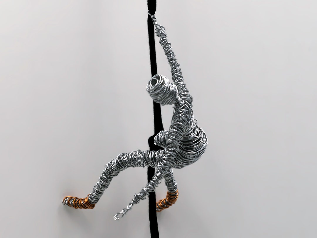 Climbing Figure Metal Wall Art, Wire Sculpture Wall Hanging, Modern Art ...