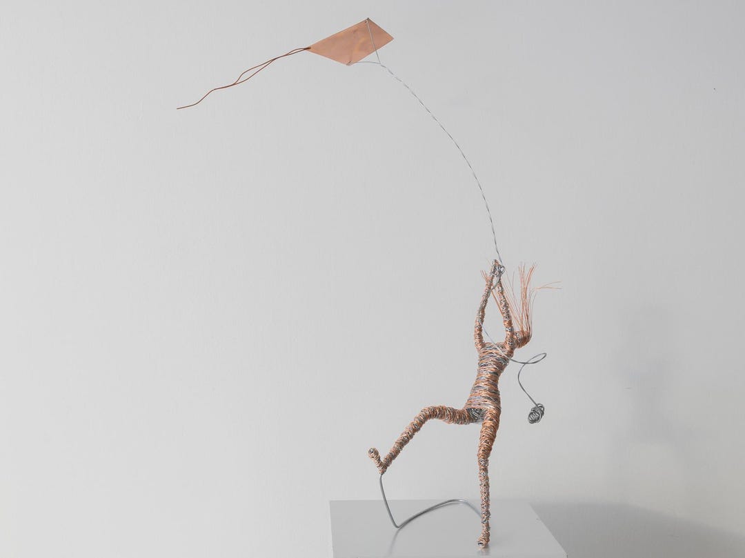 Wire Sculpture of a Woman Flying a Kite, Table Metal Art, Design ...