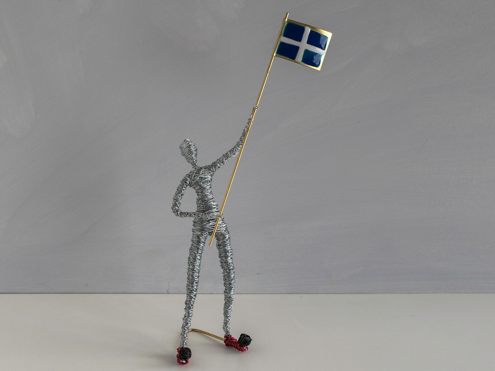 Wire Man Sculpture With Greek Flag, Handmade Metal Art - Etsy