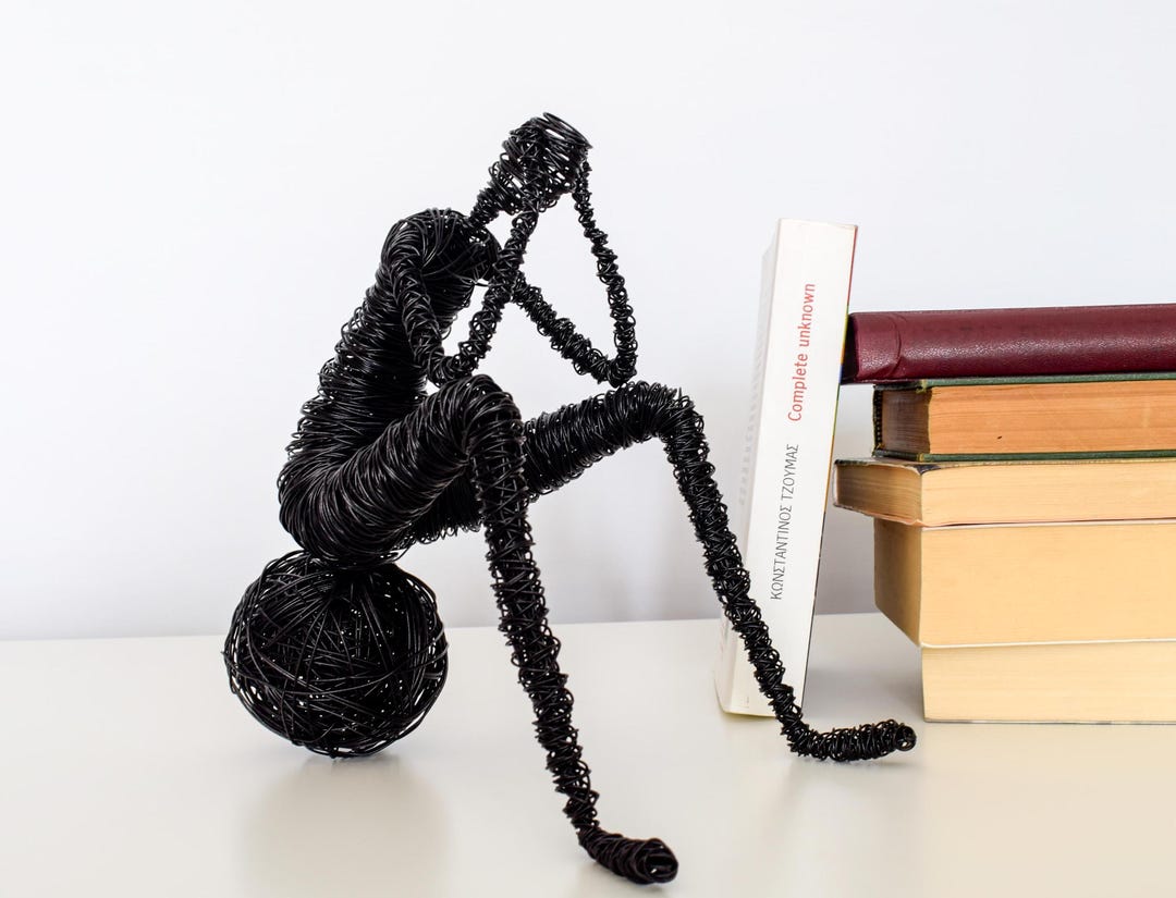Black Man Sculpture, Sitting Man Figure, Abstract Sculpture, Wire ...