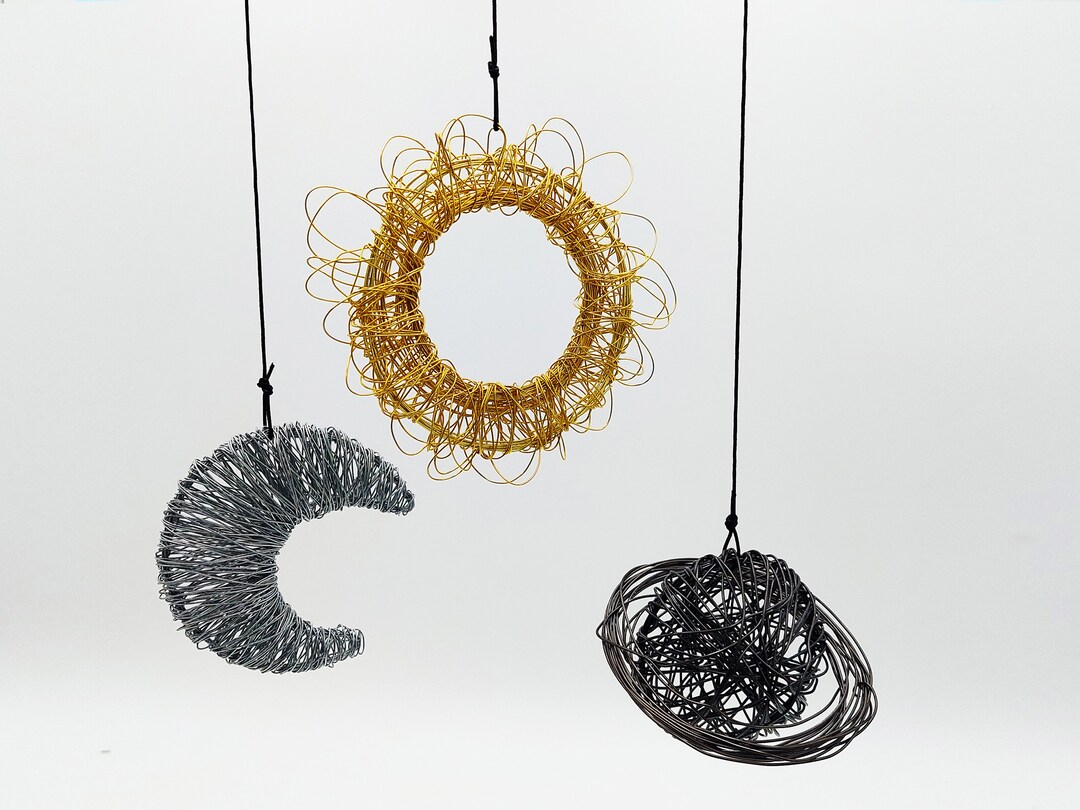 Golden Sun, Silver Moon, Brown Saturn Wire Sculpture - Etsy